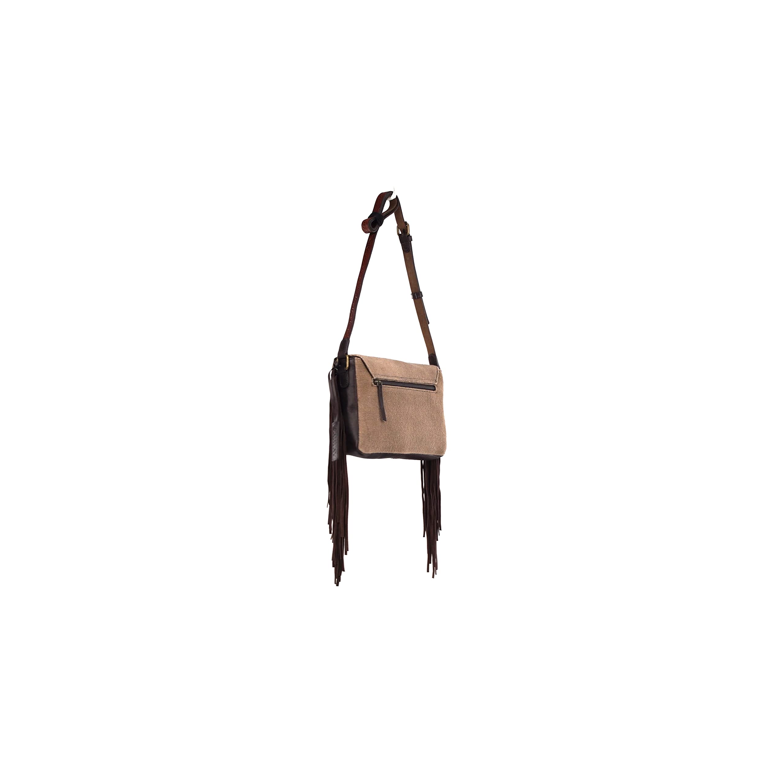 ARIAT Women's Audrey Collection Canvas Flower Fringe Crossbody Bag Handbag, Brown, One Size