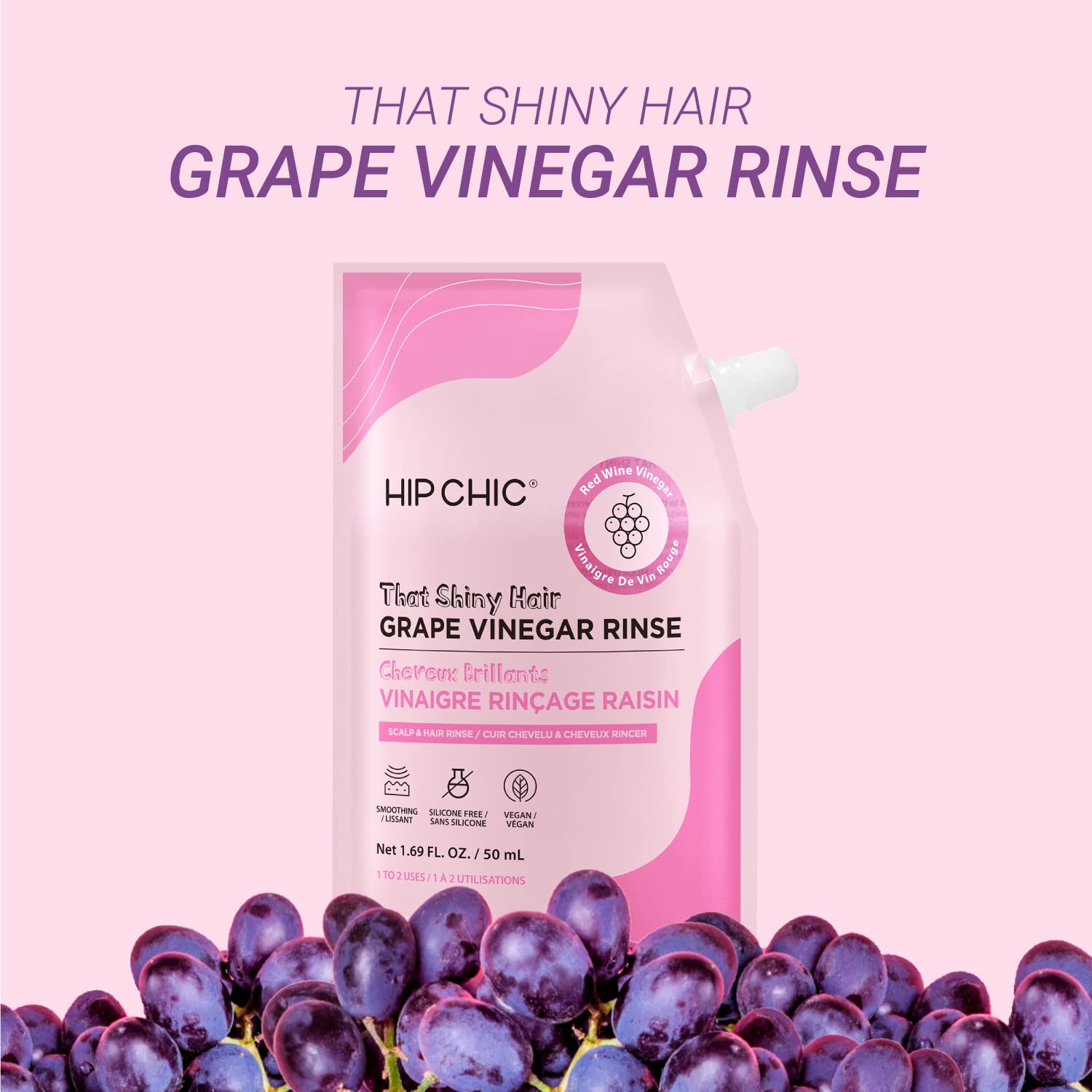 HIP CHIC That Shiny Hair Grape Vinegar Rinse [1 Count] Clarifying for Smooth and Fresh Hair,