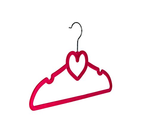 BriaUSA Clothes Hangers Heart Shaped Slim Flocked Hangers, Sturdy with Steel Swivel Chrome Hooks β Dark Pink β Set of 10