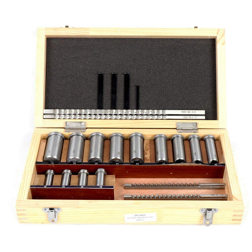 TFCFL 22pcs Keyway Broach Kit Metric Size Metalworking Tool Lathe Collared Bushing Shim Set Metric Size Metalworking Tool Set 12-30 HSS for CNC Router