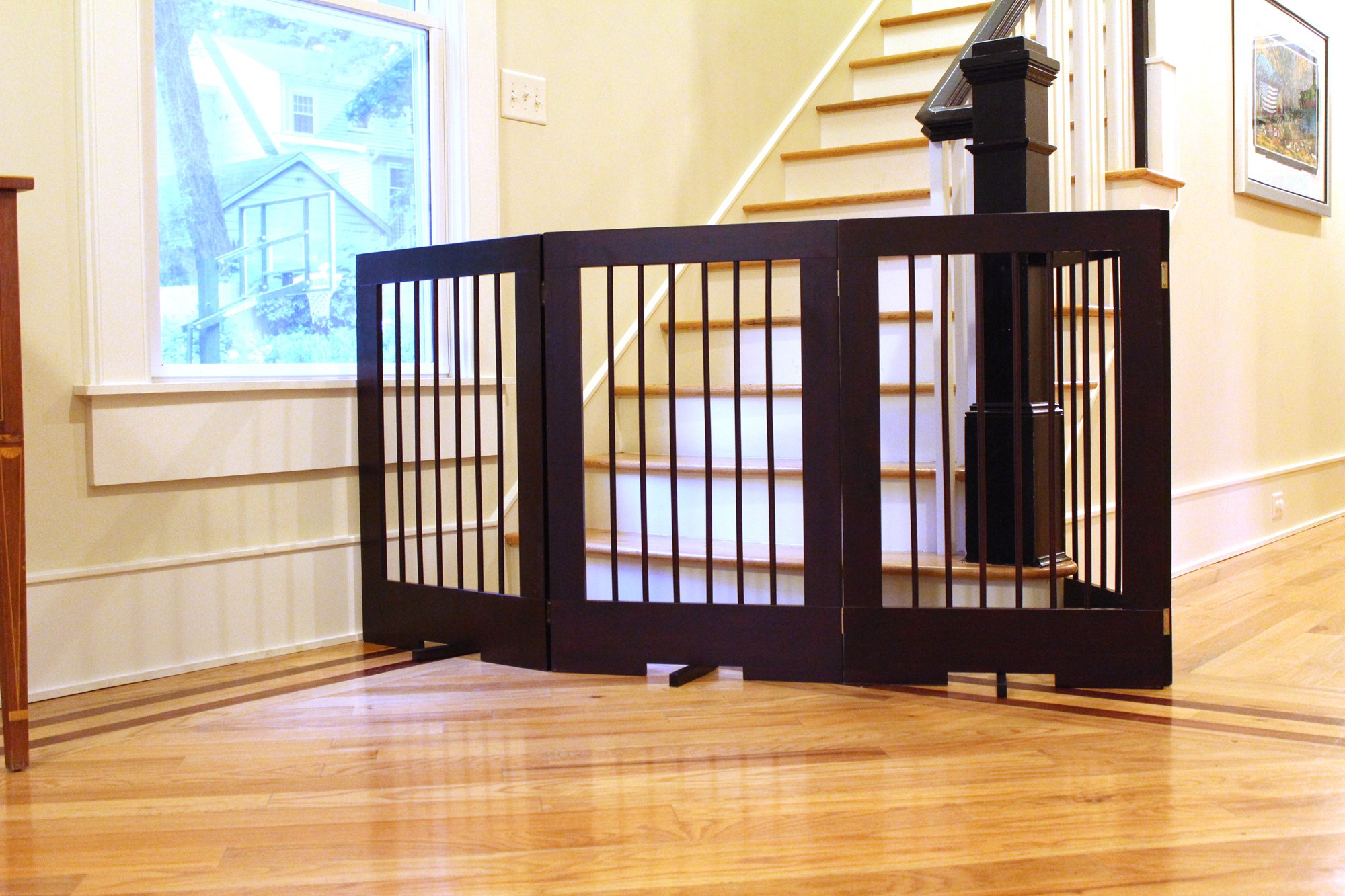 Cardinal Gates 4PG 4-Panel Freestanding Pet Gate - Adjustable Wooden Dog Gate - Indoor Cat Gate for Doorway - 36 Inches Tall x 76 Inches Wide - Walnut