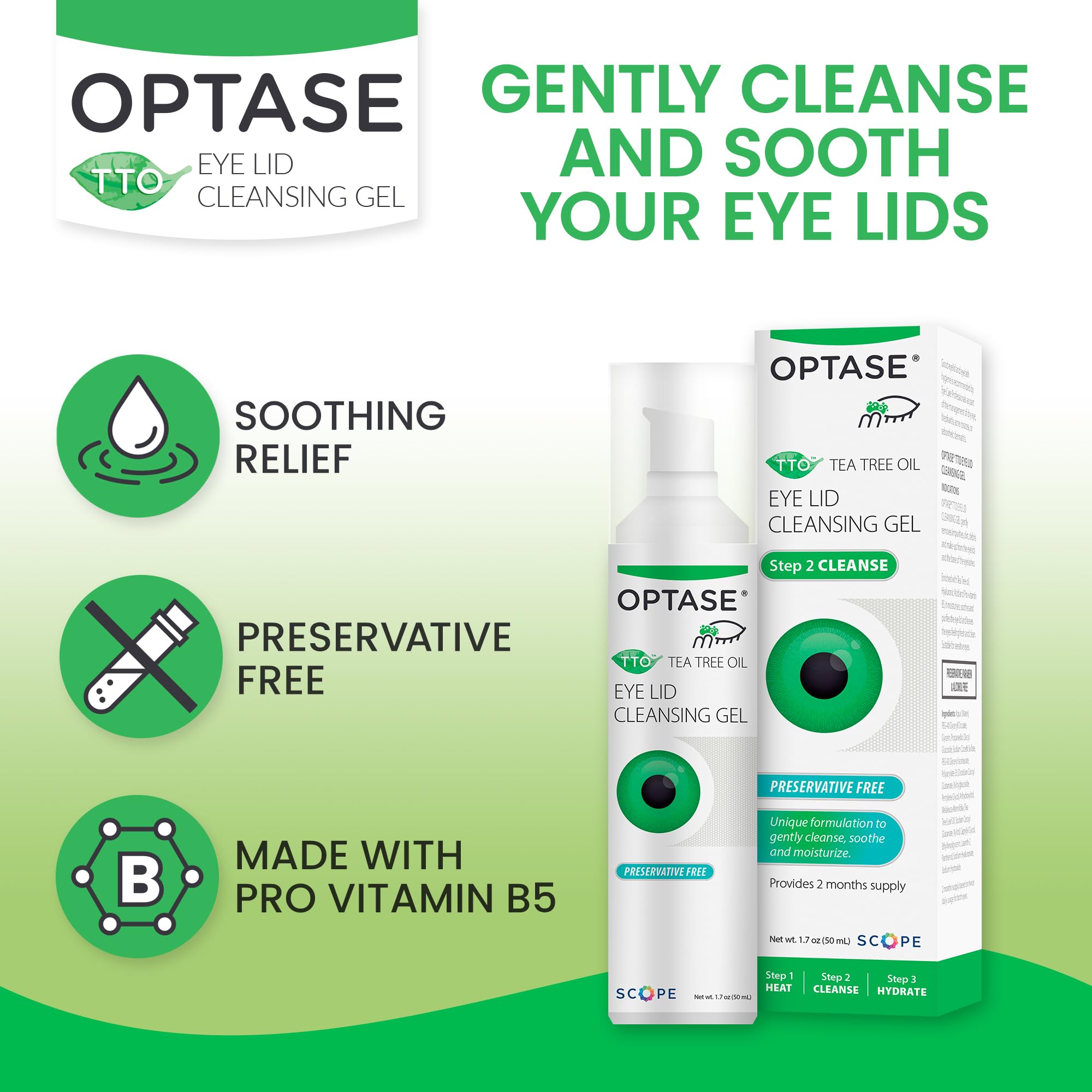 OPTASE TTO Eye Lid Cleansing Gel - Tea Tree Oil Cleanser - Preservative Free, Natural Ingredients - Soothes Dry Eye and Eyelid Irritation - Made With Pro-Vitamin B5-1.7 oz