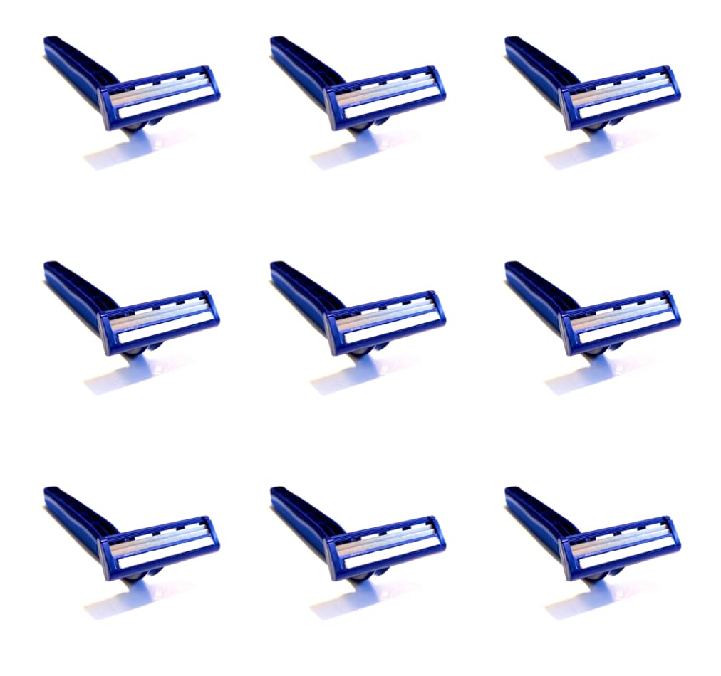 25 Box of Blue Razor Blades Disposable Stainless Steel Hospitality Quality Shavers High End Twin Blade Razors for Men and Women with Aloe Vera Lubrication Strip