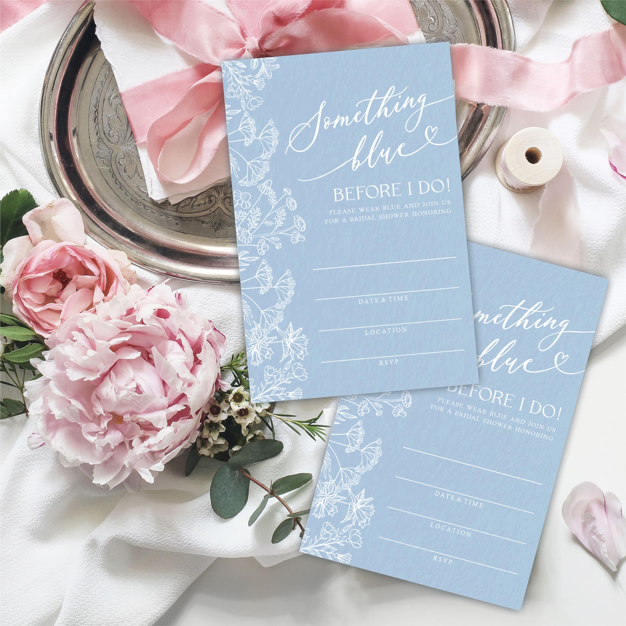 25 Bridal Shower Invitation With Envelopes - Something Blue Before I Do - Minimalism Blue Fill In Style Invitations For New Couples, Mr And Mrs, Newlyweds Invites, Party Favor & Supplies - A07
