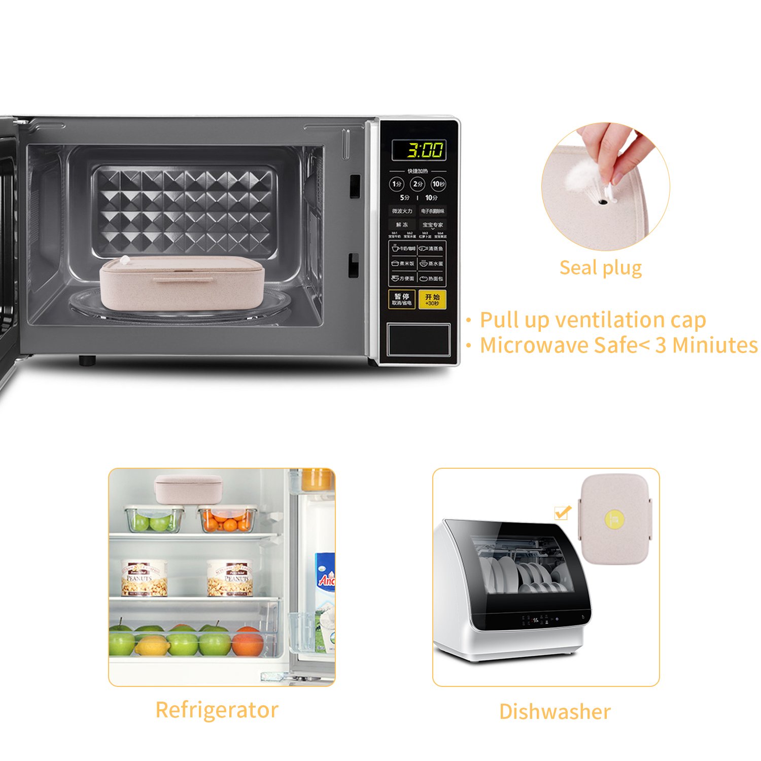 BRIGENIUS Bento Box for Adults, Lunch Box, BPA Free, Made from Degradable Cereal Fiber, Can Use Safety in Microwave, Dishwasher (Has Fork and Spoon)