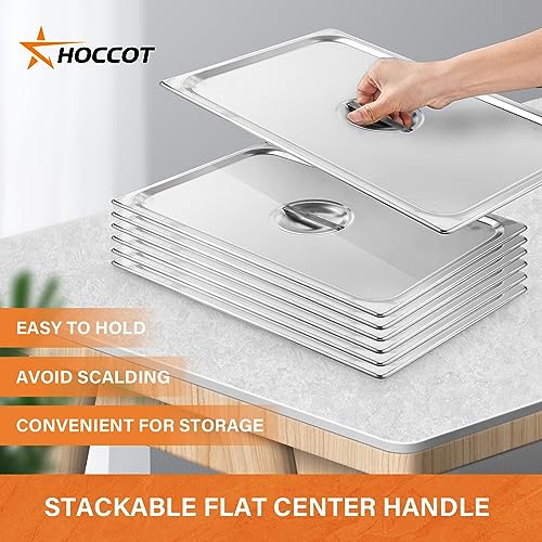 HOCCOT 6-Pack 1/1 Size Stainless Steel Steam Table Lid Full Size Solid Hotel Pan Cover Buffet Pan Lids Roasting Pans Cover with Handle Lid for 1/1 Steam Pan