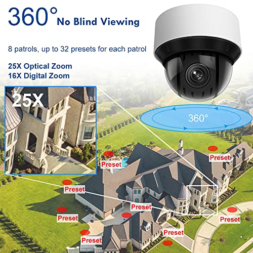 DS-2DE4A425IW-DE HIK VlSlON 4MP PTZ DarkFighter Speed Dome IP Camera, 25x Optical Zoom,4.8~120 mm Lens, 165ft Night Vision Outdoor Camera with Audio&Alarm I/O, 360°Pan&90°Tilt, SD Card Slot(No Logo)