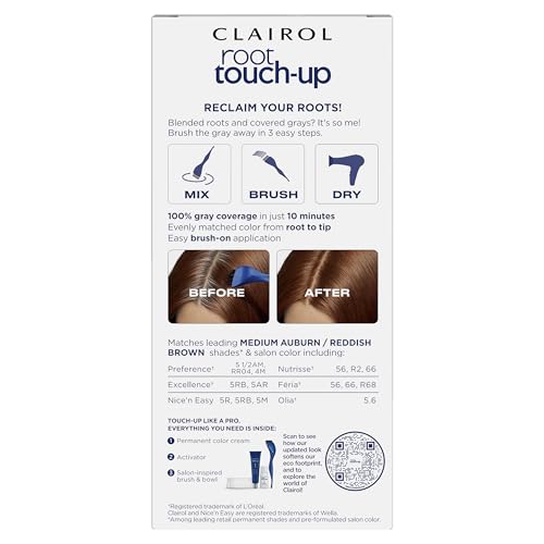 Clairol Root Touch-Up by Nice'n Easy Permanent Hair Dye, 5R Medium Auburn/Reddish Brown Hair Color, Pack of 2