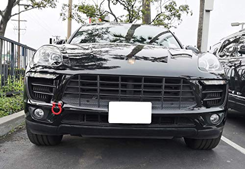 iJDMTOY Red Track Racing Style Front Bumper Tow Hook Ring Compatible With 2014-up Porsche Macan, 2015-2018 Audi Q3, 2016-up Audi Q7, Made of Light Weight CNC Aluminum