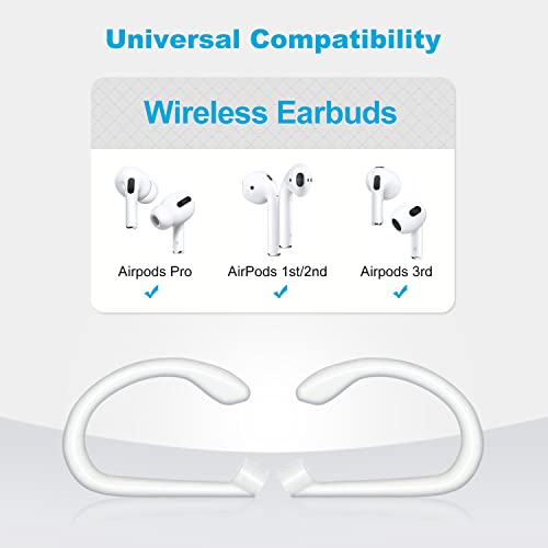 Acediar 2 Pairs Ear Hooks Fits for AirPods 1, 2, Ear Hooks Durable Silicone Anti-Slip Perfect for Running, Jogging, Cycling, Workout (White)