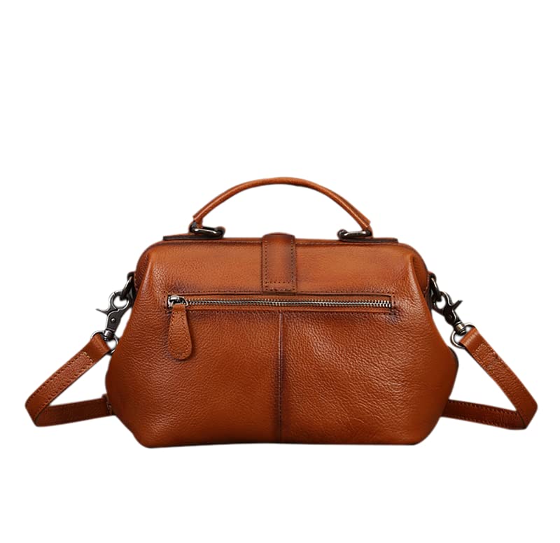 ARCOLAN Women's leather handbag retro Doctor Bag Brown Shoulder bag buckle type women's bag (Brown)