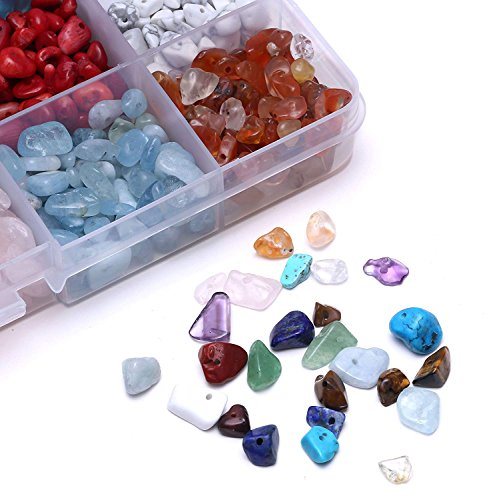 2000 Pcs Chip Gemstone Beads DIY Jewelry Making, Healing Engry Crystals Polishing Crushed Irregular Shaped Beads with Box (15 Materials)