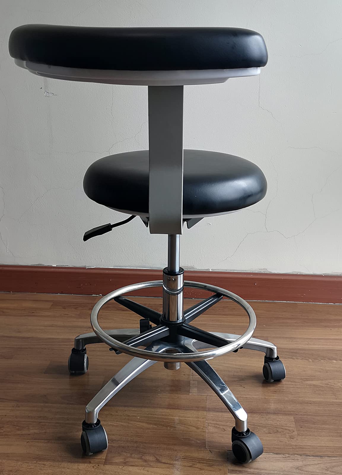 360° Rotation Armrest PU Leather Saddle Stool Salon Chair Height Adjustable - Dental Assistant Stool