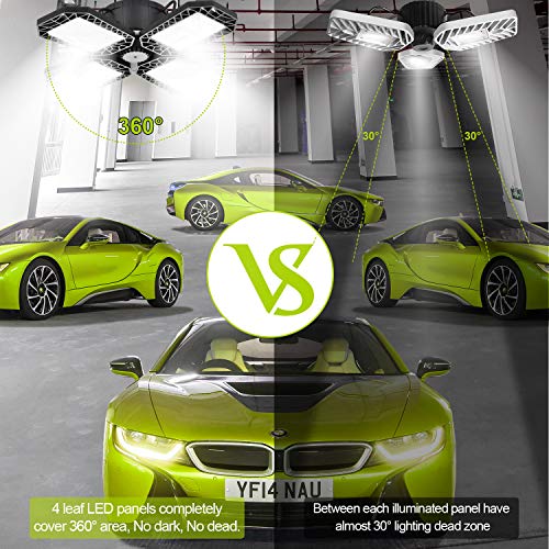 2 Pack LED Garage Lights, 120W Deformable LED Garage Ceiling Lights with 4 Adjustable Panels, 12000LM E26 LED Shop Lights for Garage, Basement, Barn, High Bay Light (120W)