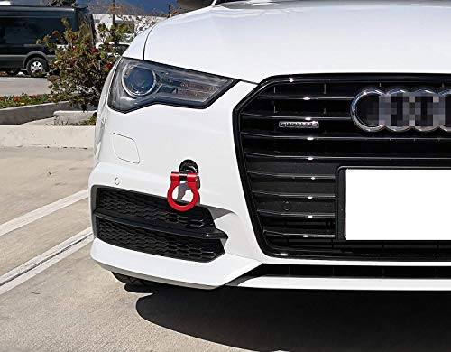 iJDMTOY Red Track Racing Style Tow Hook Ring Compatible with 2008-up Audi A4 A5 A6 A7 S4 S5 S6 S7, Made of Light Weight CNC Aluminum