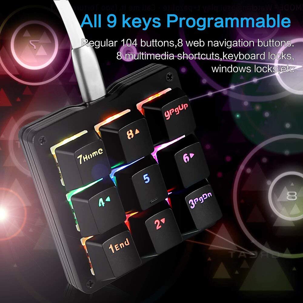 Macro Keypad 9 Keys Mechanical Keyboard Mini One Handed RGB Backlit Portable Programmable Single-Handed Gaming Keypad for OSU Electric Contest Game PC Laptop MAC Win Geeker Outemu