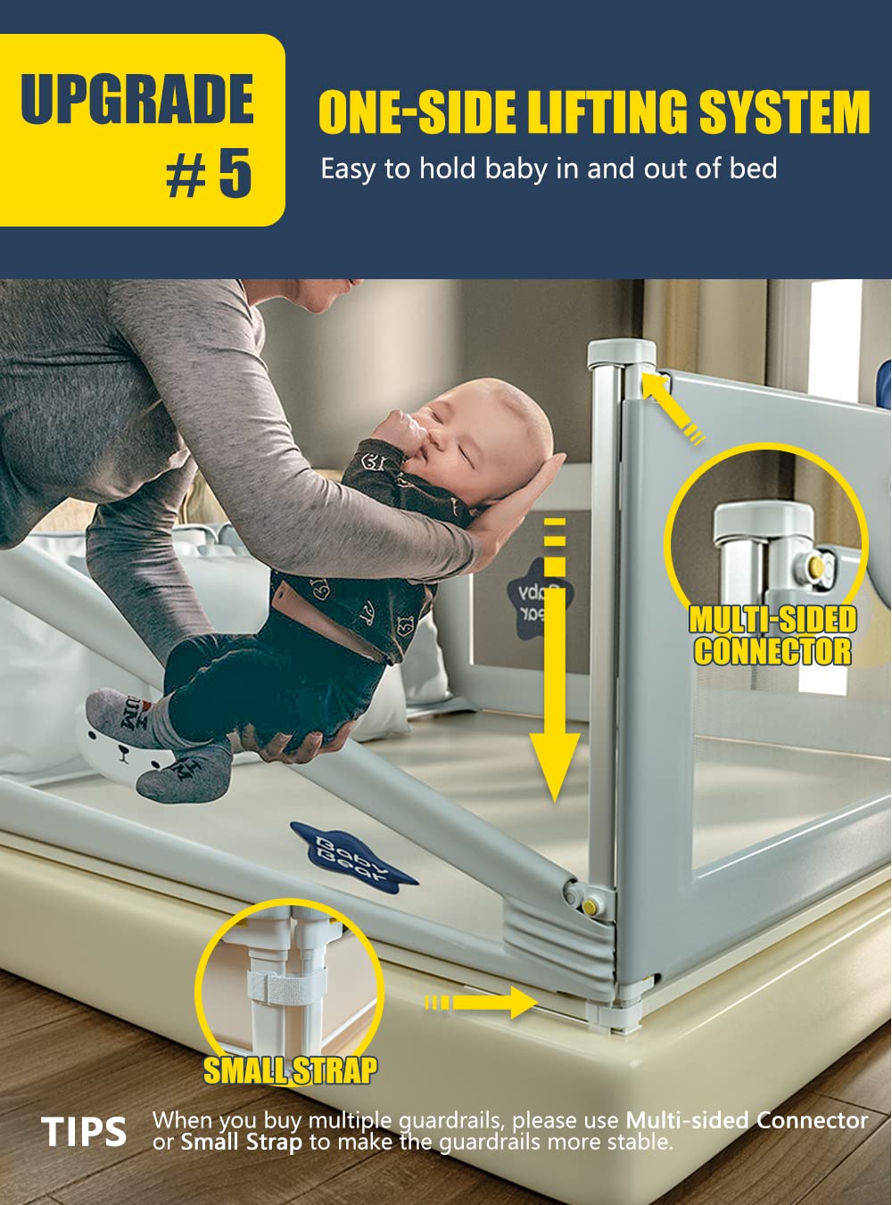 Holike Bed Rails for Toddlers - 60 inch 70 inch 80 inch Extra Long Baby Bed Rail Guard (3 Sides: Perfect for California King Bed,Include 3 Sides)