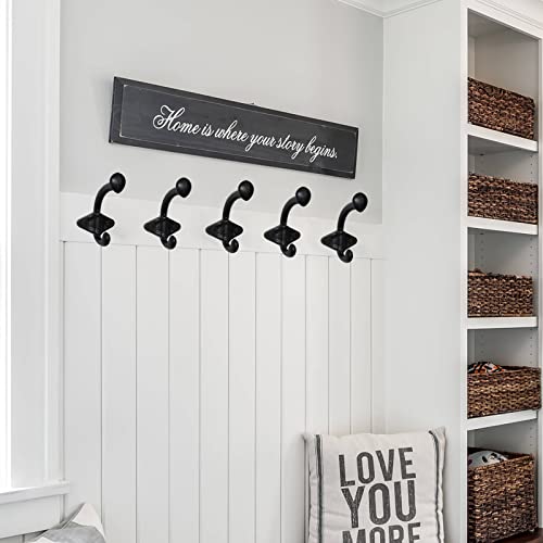 Antique Rustic Black Cast Iron Hooks,Antique Old Shabby Chic Cast Iron Hooks, Wall Mounted Hooks (Set of5 ) Ymaiss Vintage Inspired Coats Towel Hook Robe Hook