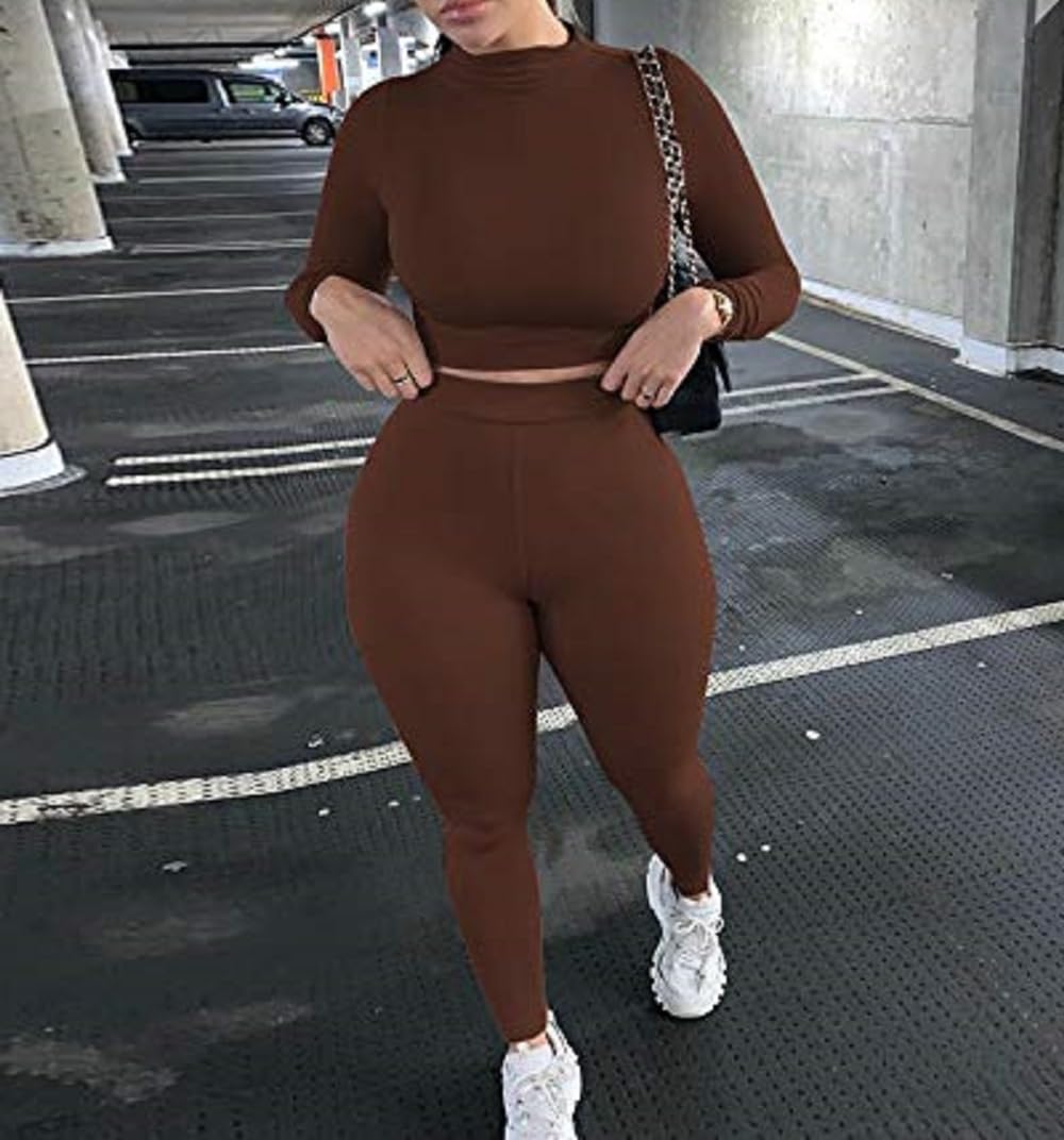 2 Piece Women Bodycon Tracksuit Outfits Set Long Sleeve Pullover Tops Legging Pants Ladies Solid Color Clothes