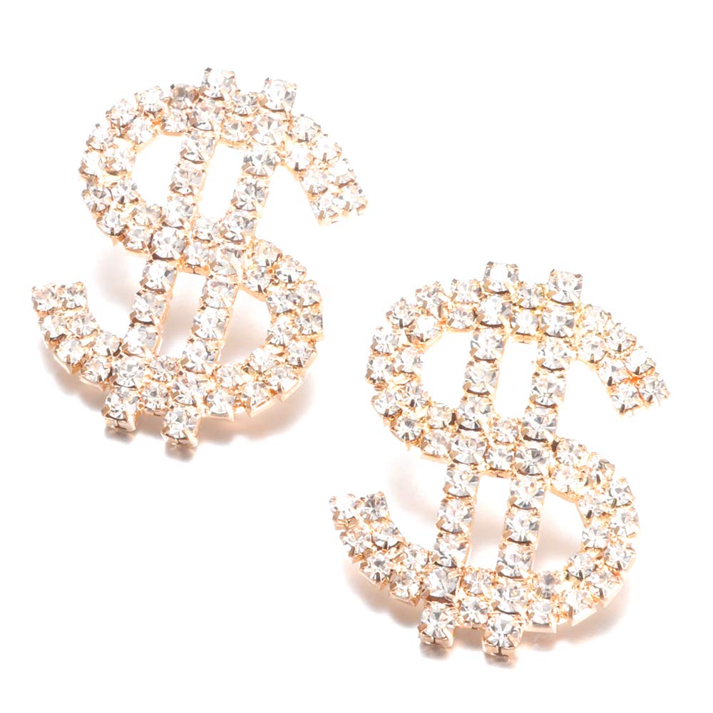 2 Pairs Crystal Dollar Sign Earrings for Women Money Dangle Earrings Gold and Silver KELMALL COLLECTION