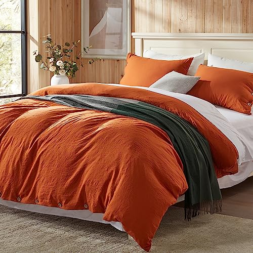 Anluoer Duvet Cover Queen Size,Burnt Orange Duvet Cover Set with Buttons Closure, Ultra Soft Washed Microfiber Bedding Comforter Cover with 2 Pillowcases for All Season(90x90 inches, 3 Pieces)