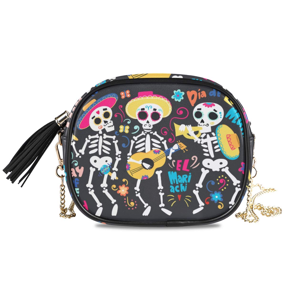 ALAZA PU Leather Small Crossbody Bag Purse Wallet Cute Sugar Skull Day Of The Dead Cell Phone Bags with Adjustable Chain Strap & Multi Pocket