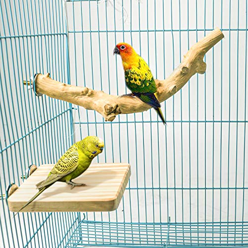 5 PCS Bird Perch Wood Stand Pole,Bird Wood Perch Platform Exercise Playground Toy for Pet Parrot Budgie Parakeet Cockatiel Conure Lovebirds Cage Accessories Toys (H01)
