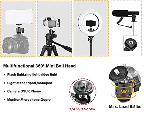 Camera Super Clamp Mount with Ball Head Mount Hot Shoe Adapter with 1/4 Thread for GoPro Hero 10 9 8 7 6 5 4,DJI Action Cameras, LCD Field Monitor LED Lights 360°Motorcycle Camera Mount