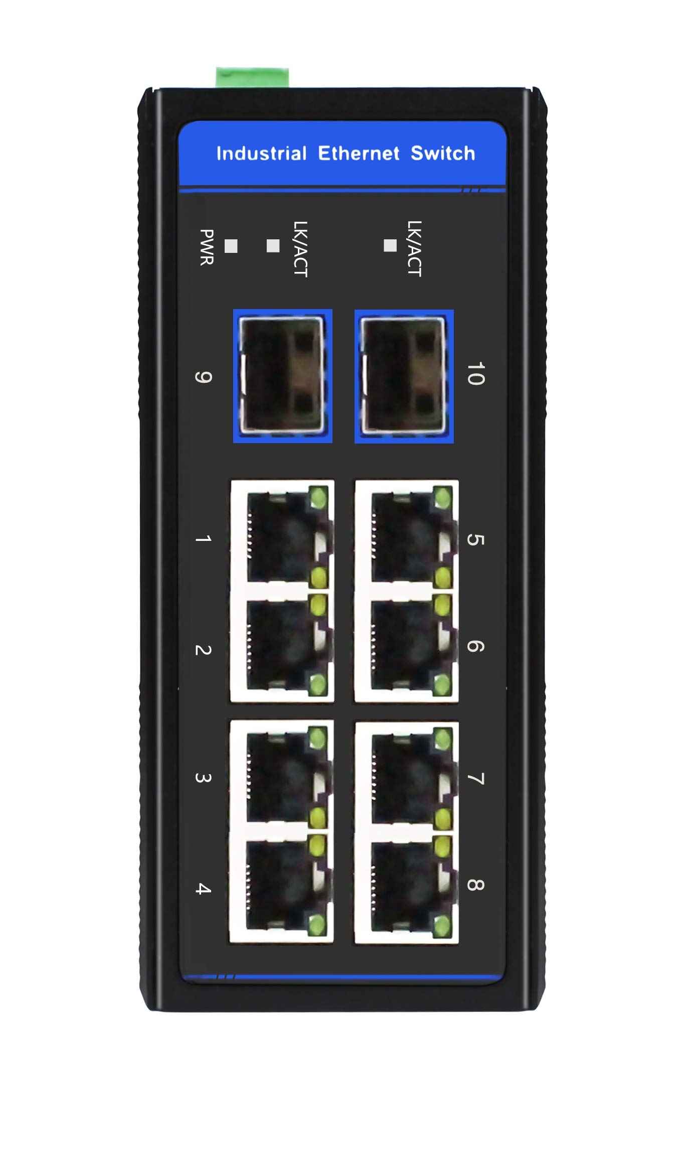 HGW-802SM - 8X RJ45 +2X SFP Ports Gigabit Ethernet Managed Industrial Fiber Switch, DIN Rail Mount, -40 to +75 Celsius