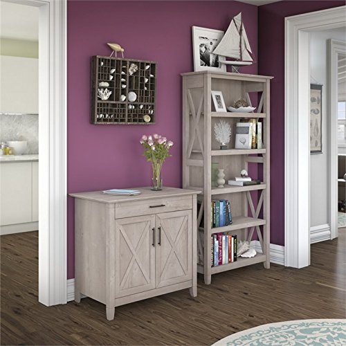 Bush Furniture Key West Secretary Desk With 5 Shelf Bookcase, Bing Cherry