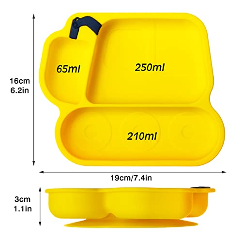Baby Plate Silicone Divided, Suction Toddler Plates Dishes for Toddler Kids Self Feeding, BPA Free, Microwave & Dishwasher Safe(Yellow)