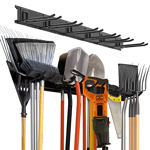 Charmount 18 Pcs Garage Storage Organization Wall Mount,96 Inch Adjustable Yard Garden Tool Organizer With 12 Heavy Duty Hooks,Tracks Max Load 1200lb