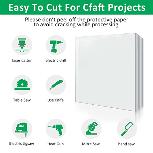 6 Pack Clear Acrylic Sheet 12" x 12"(305 x 305mm) Square Plexiglass Panel 1/8"(3mm) Thick Transparent Plastic Sheets for Sign, Craft, Display Projects, Laser Cutting, Engraving, Painting