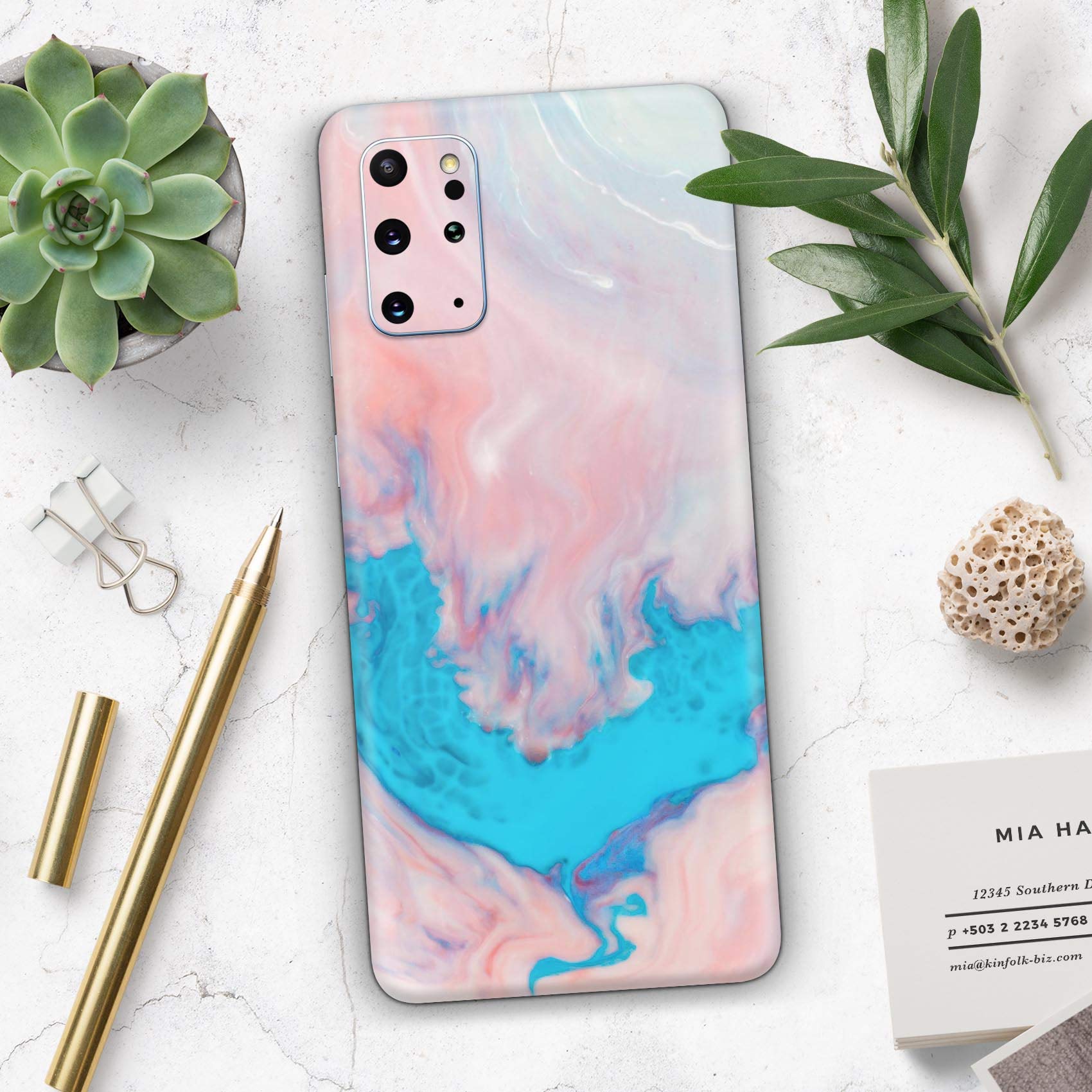 DesignSkinz Marbleized Pink and Blue Paradise V322 Protective Vinyl Decal Wrap Skin Cover Compatible with The Samsung Galaxy S20 (Screen Trim & Back Glass Skin)