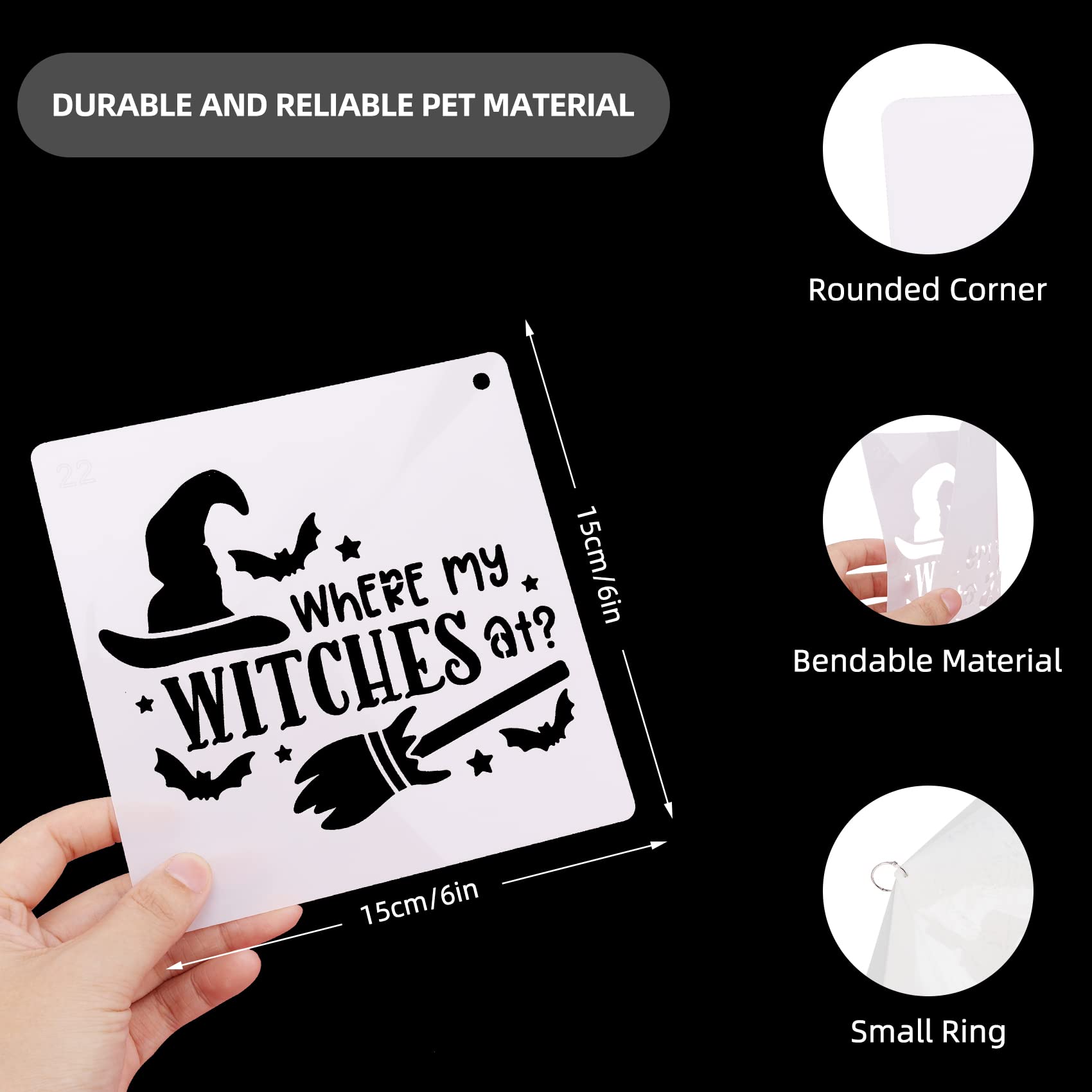 25pcs Halloween Stencils Reusable, 6x6"Halloween Stencils for Painting on Wood, Plastic Drawing Painting Spraying Template for Greeting Cards, Halloween Craft Ornaments Wall Window Door DIY Decoration