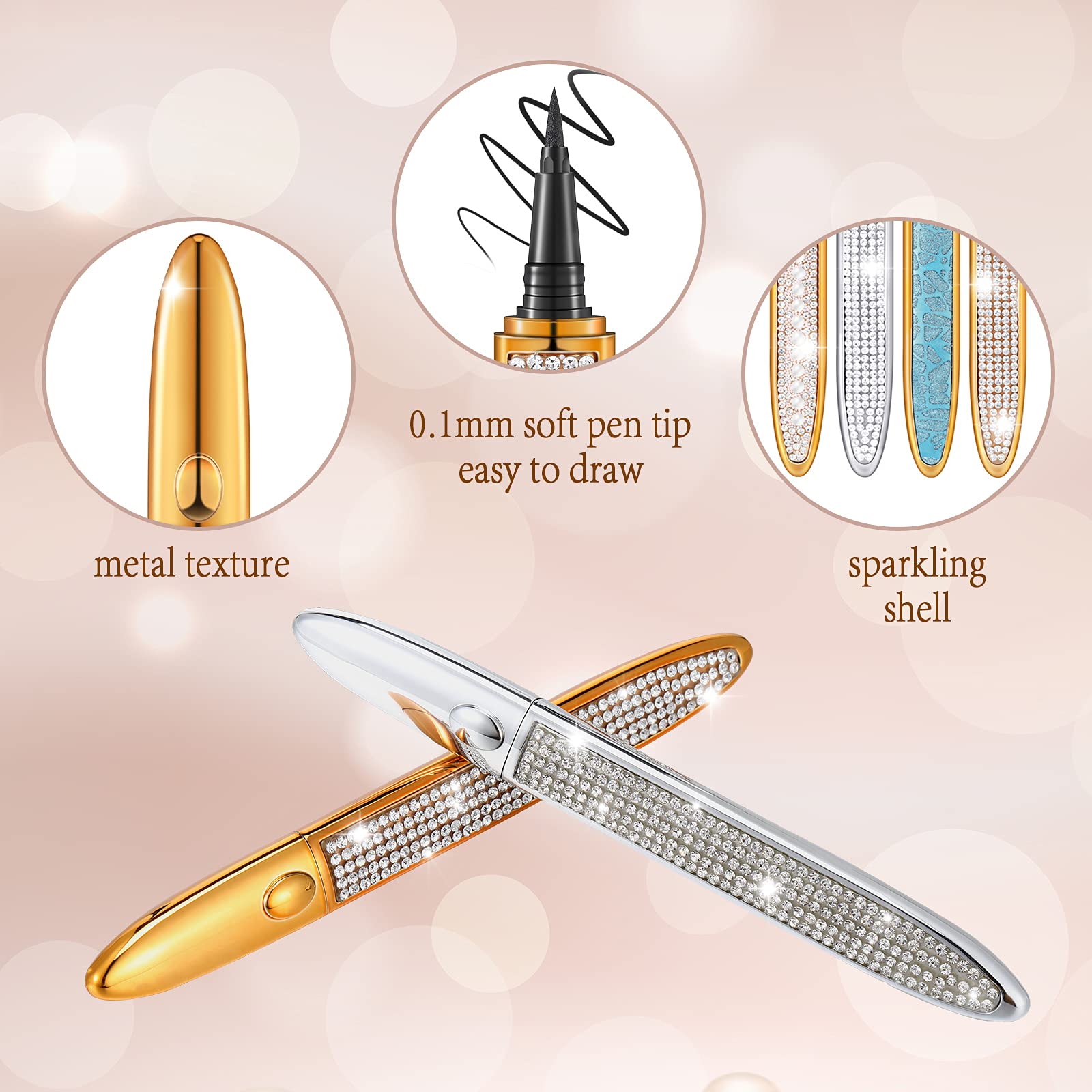 Maitys 4 Pieces Self-Adhesive Eyeliner 2 in 1 Eye Liner Pen Diamond Glitter Liquid Eyeliner No Glue No Magnetic Liquid Eyeliner Pen Waterproof Long LastingFV