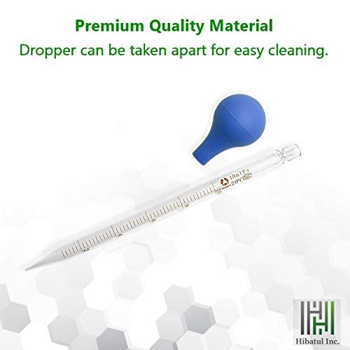 HIBATUL INC 4 Pack 5ml 10ml Glass Graduated Dropper Pipettes Lab Dropper Liquid Essential Oil Transfer with Blue Rubber Cap and Scale
