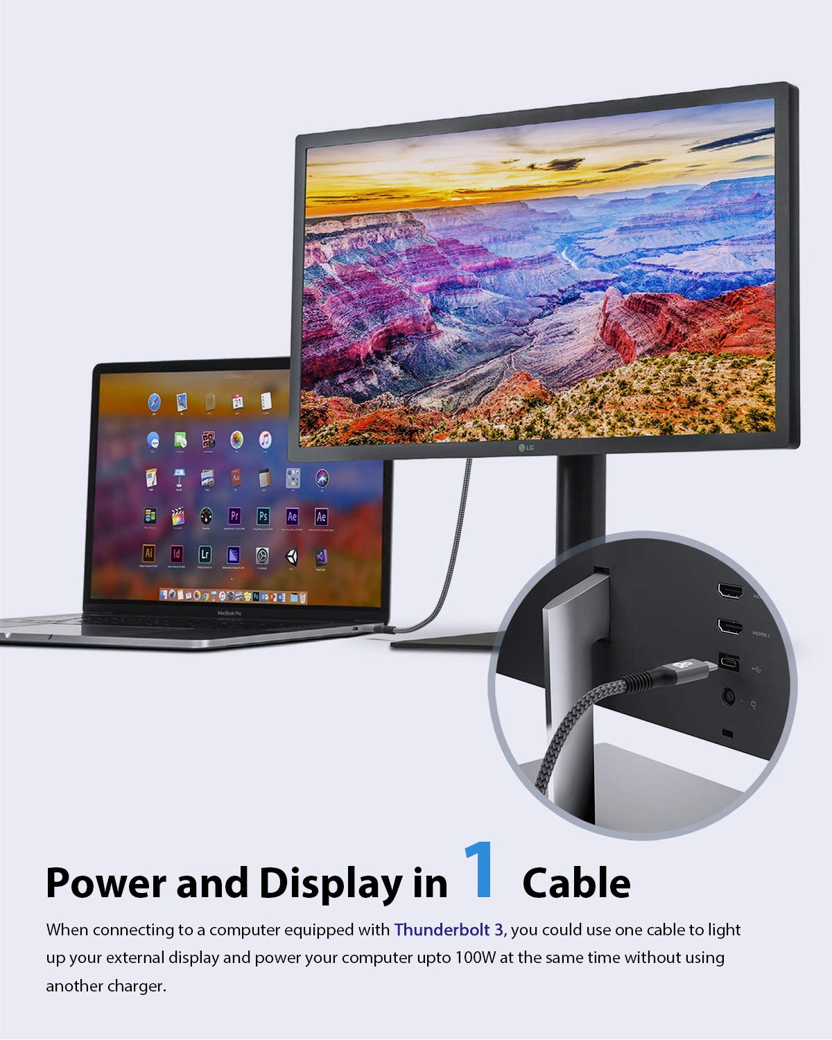 ANDNOVA USB C to USB C 3.1 Gen 2 Cable (100W 5A 20Gbps-3.3Ft) USB C Video Cable, Type C Fast Charging Compatible with iPhone 16 MacBook Air Pro M1 Pro Max, 4k 60Hz 2k 165/144/120Hz Display Monitor