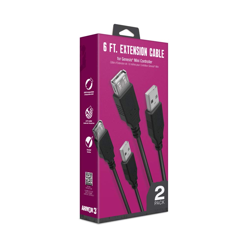 Armor3 6 Ft. Extension Cable for Genesis Mini Controller (2-Pack)