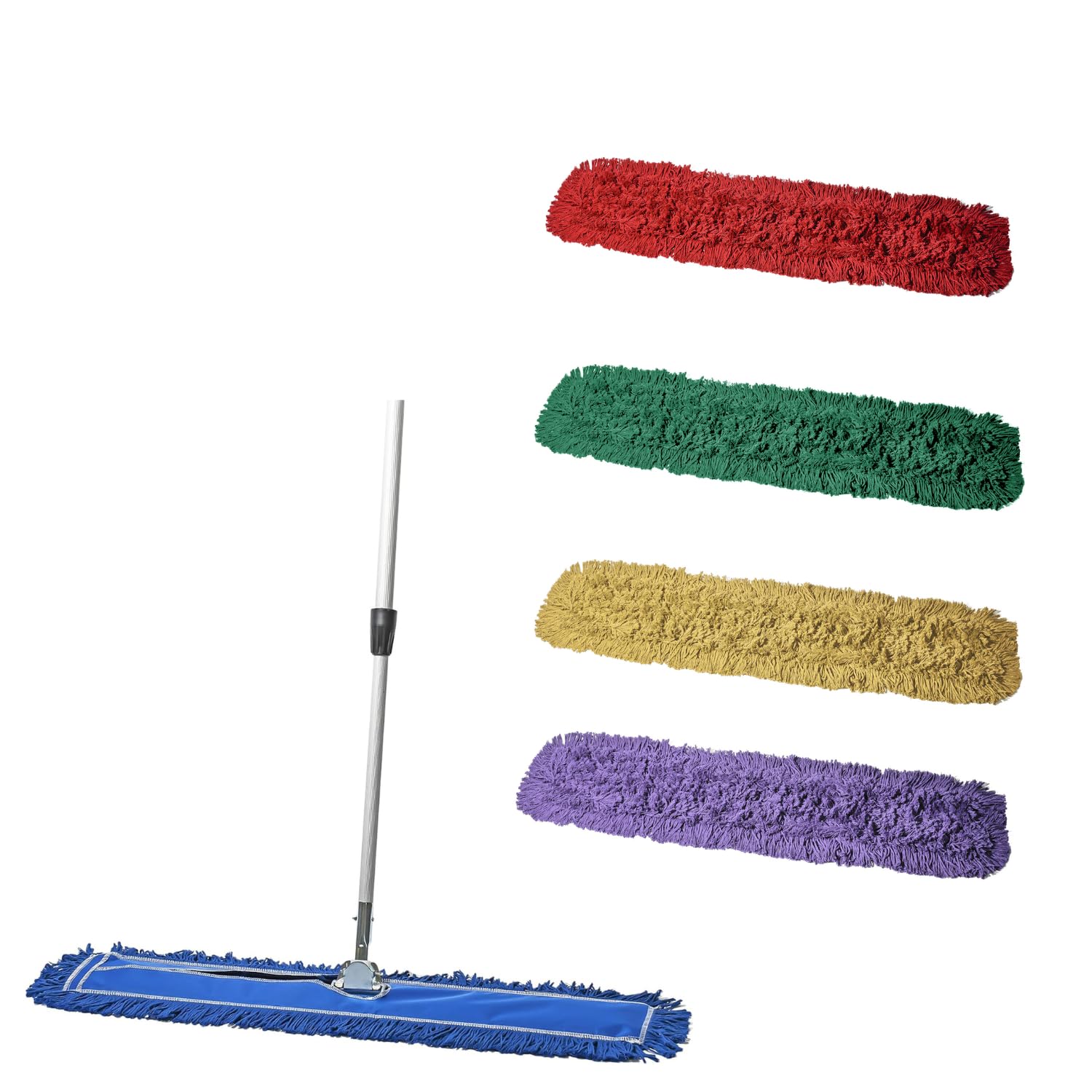 36 Inch Blue Dust Mop with Metal Handle and 36 Inch Dust Mop Refill Bundle - 1 Mop Set and 4 Refills