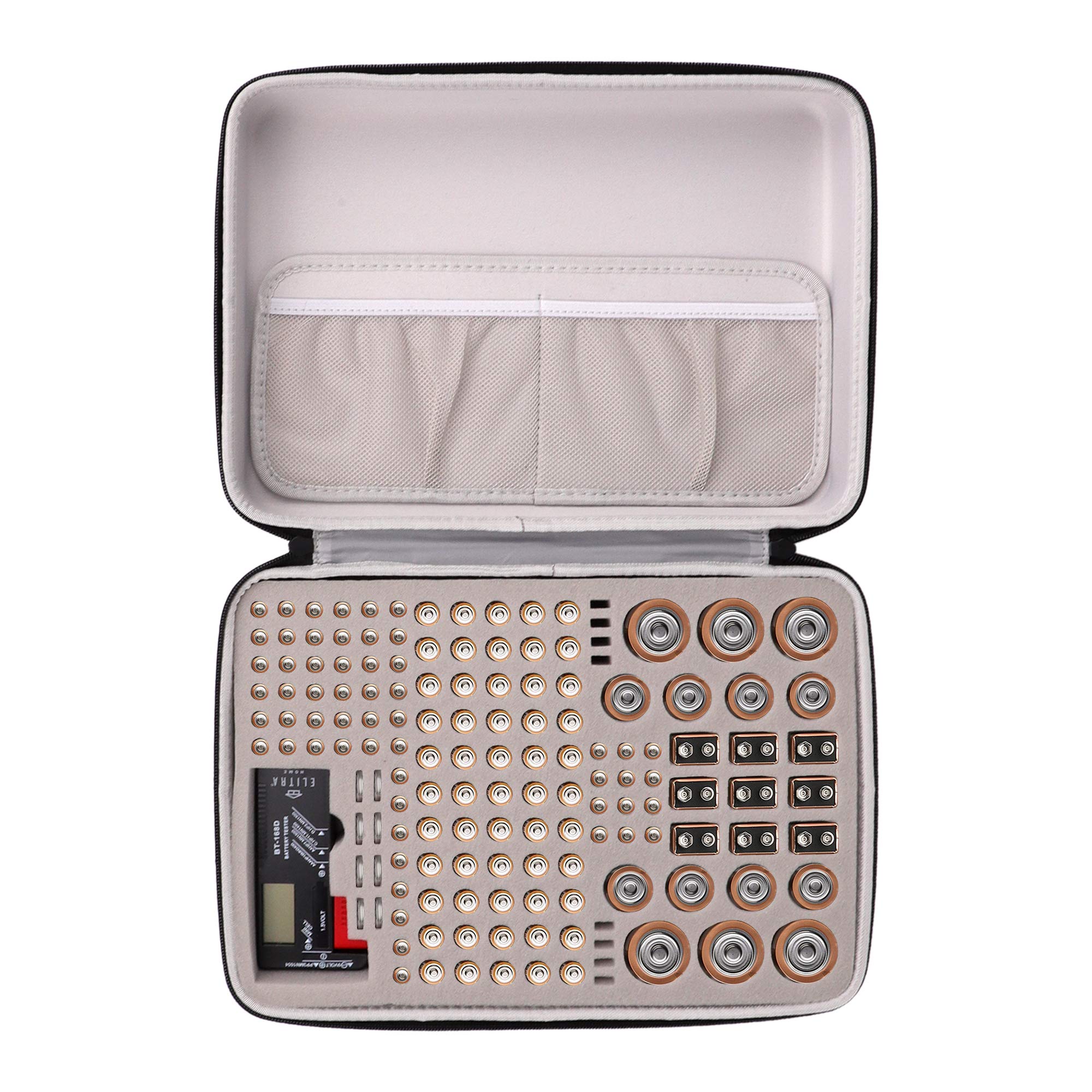 ELITRA HOME Battery Storage Organizer Carrying Case Bag, Holds 150 Batteries AA AAA C D 9V Button, Includes LCD Battery Tester Black