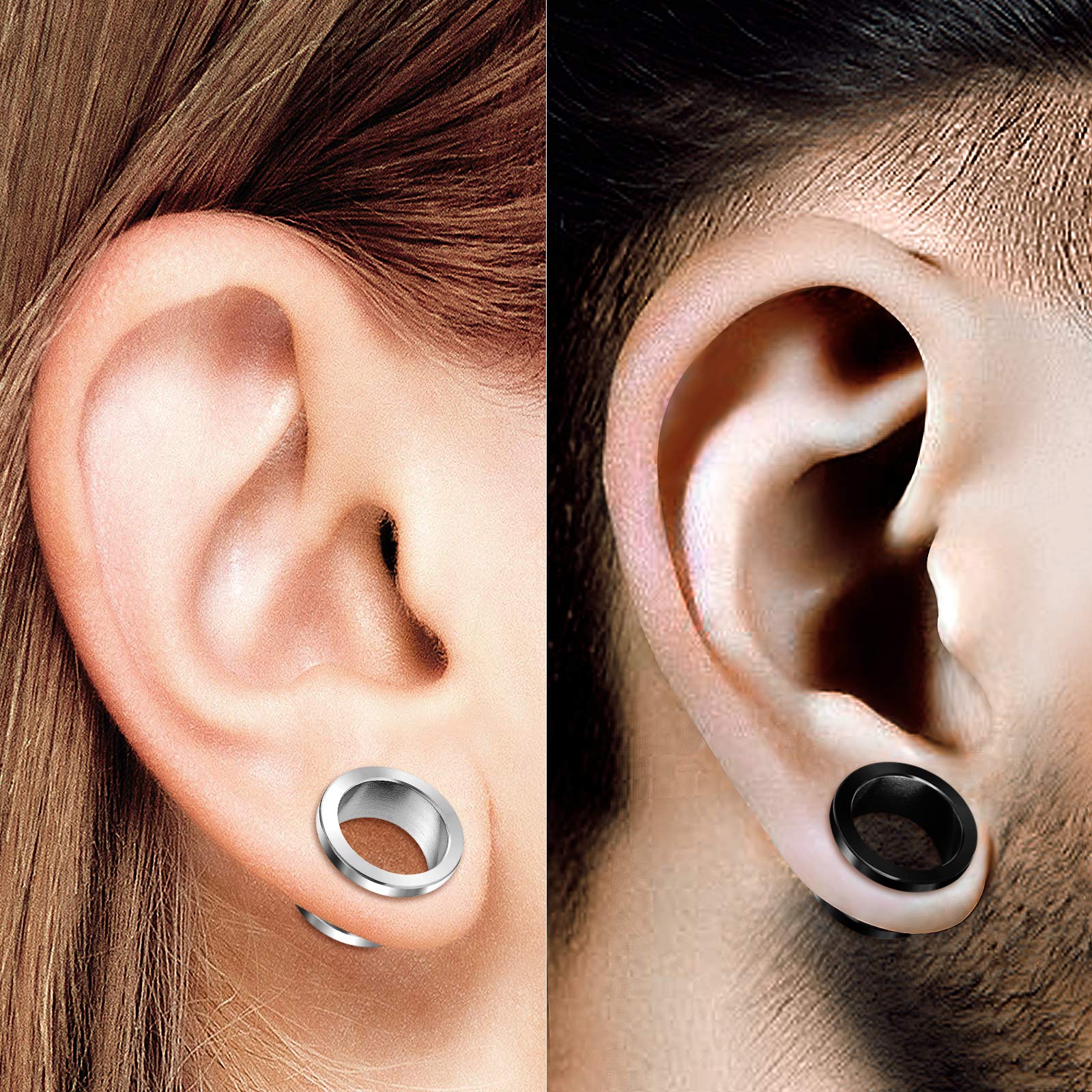 2 Pairs Surgical Steel Gauges 12 mm Screw tunnels Piercing Jewelry Earring Black Anodized Stretcher Plug Tunnel Lobe BG0654