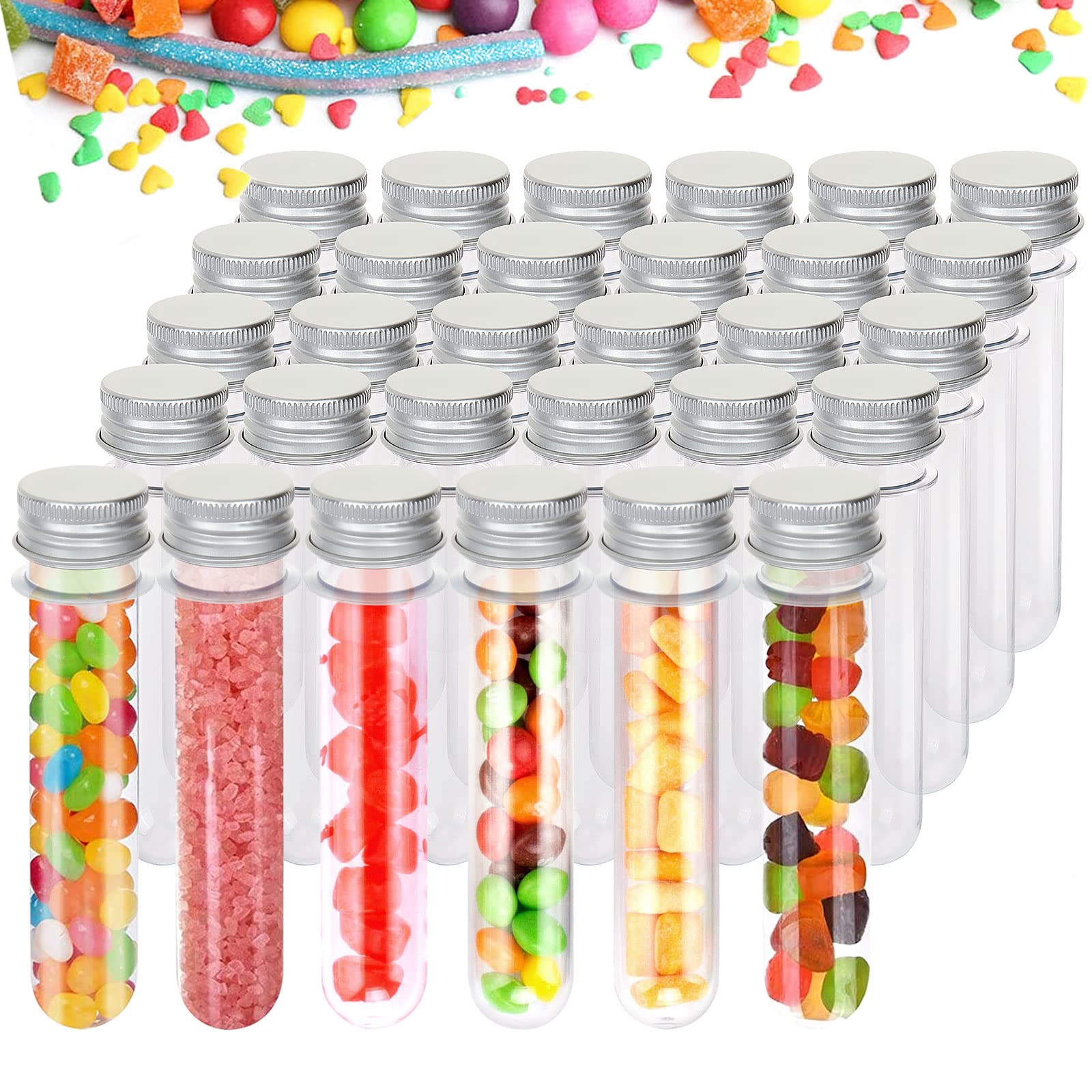 30 Pack 45 ML Plastic Test Tubes with Caps, Clear Bath Salt Tubes, Gumball Candy Container, Candy Storage Vials for Party Favors Science Experiment Home DĂŠcor(25x140mm)