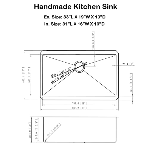 33 Black Undermount Kitchen Sink, 33x19x10 Inch 16 Gauge Black Stainless Steel Single Bowl Workstation Kitchen Sinks With Accessories BL34