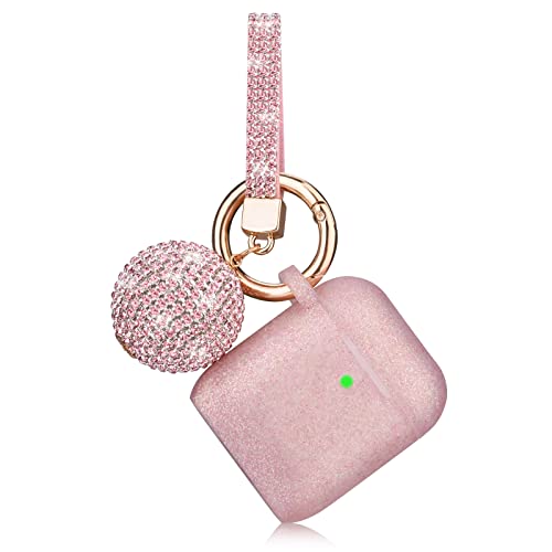 Case for Airpods, Filoto Bling Airpod Silicone Case Cover Skin, Air Pods Protective Glitter Case with Shiny Disco Ball Keychain, Scratch Proof and Drop Proof for Apple Airpods 2&1 (Glittery Rose Gold)