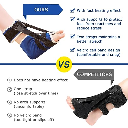 aldious 2-IN-1 Plantar Fasciitis Night Splint, Upgrade Foot Brace for Plantar Fasciitis Relief with Heated Ankle Heat Pad, 86-158β Adjustable Temperature, Auto Shut Off, Foot Drop Relief