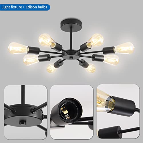 ANWIO Modern Flush Mount Ceiling Light Metal Art Industrial Ceiling Light 8 Lights Black Sputnik Painted Finish Chandelier for Kitchen Farmhouse Living Room Dining Room(8Head)
