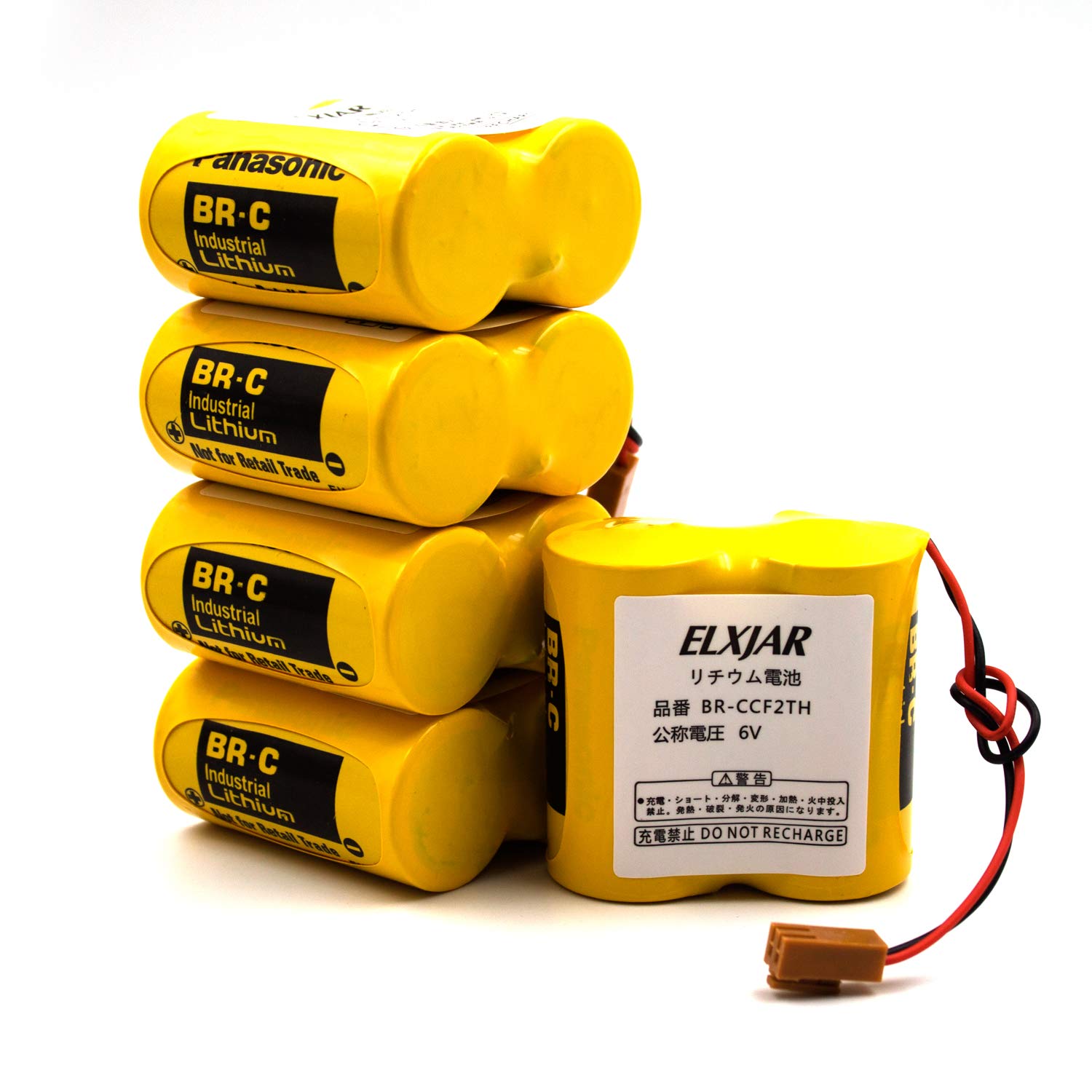 elxjar (3-Pack) BR-CCF2TH 6V 5000mAh Lithium Replacement Battery for Fanuc oi Mate Model-D, Panasonic Controls, GE Fanuc A06 Series, BR-CCF2TE CNC Coaster (Cutler Hammer), Brown Connector