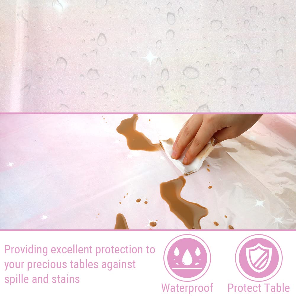 2 Pack Pastel Rainbow Plastic Tablecloth, Disposable Table Cloth Rectangle Tablecloth, Waterproof Plastic Table Cloths Table Cover for Birthday Party Baby Shower Weddings Supplies Decor, 54 x 108 Inch