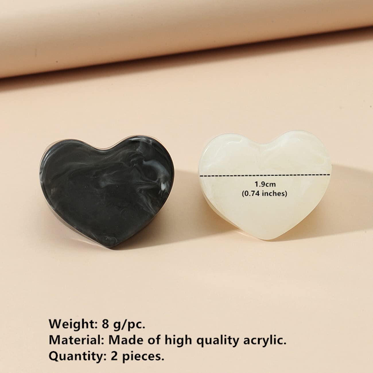 2 pcs Chunky Rings with Heart Shaped for Women Retro Black White Acrylic Finger Rings Wide Thick Ring Knuckle Ring Stackable Joint Ring